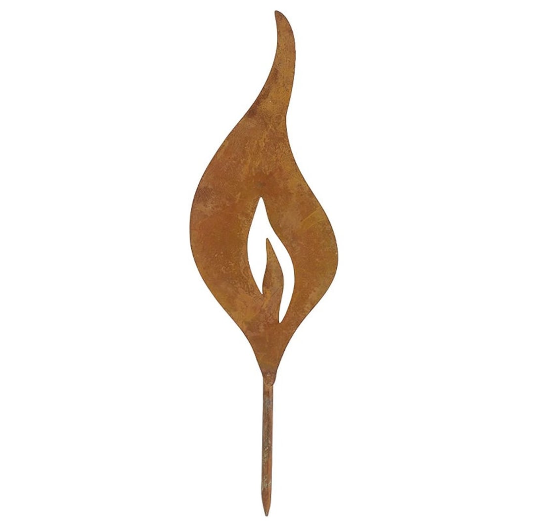 Set of 4 Rust Flame 23 Cm Metal Flames Garden Decoration Candles Decorative Plugs Christmas ...