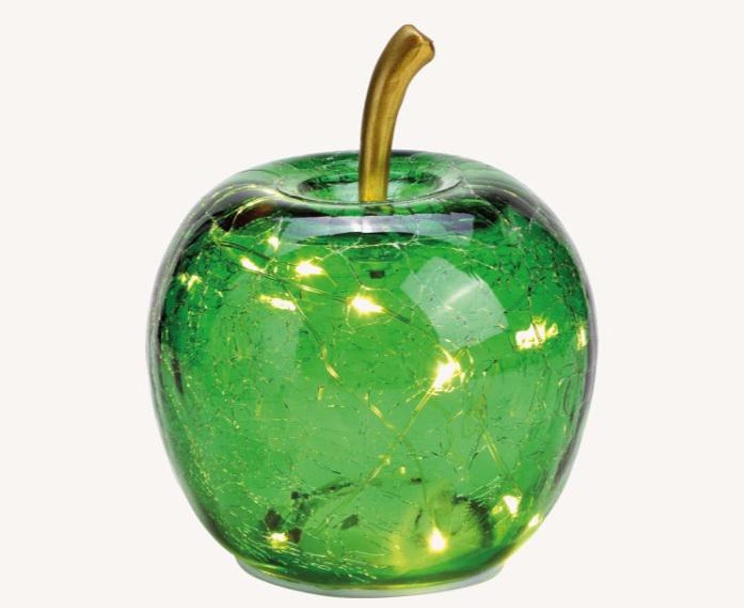 Decorative Light Apple Glass Dark Green Apple Lamp With LED Timer Fairy ...
