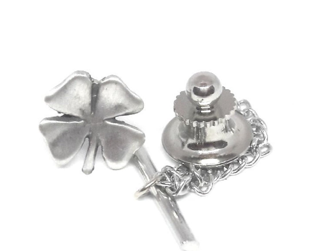 Satin Sterling Silver Four Leaf Clover Tie Tack - Etsy