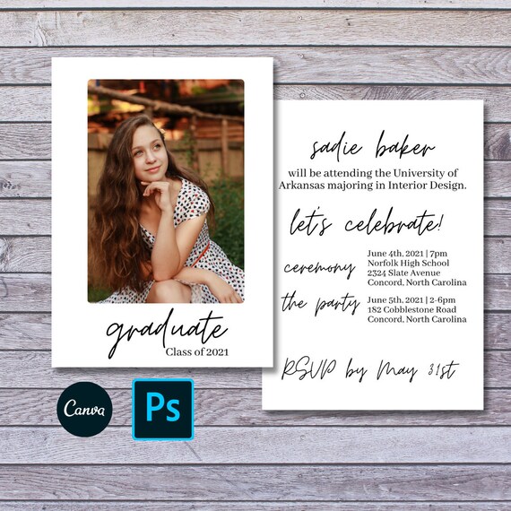 Graduation Announcement Invitation Canva and Photoshop | Etsy