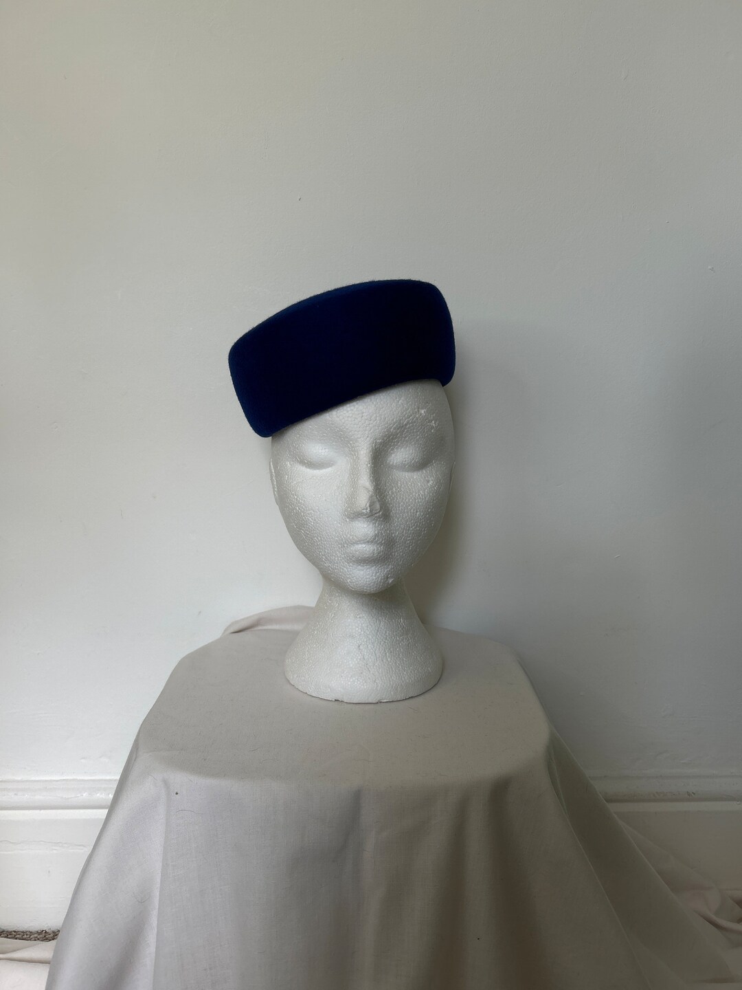 Vintage 60s Pillbox Hat Blue Felt Jackie O Tilt Statement Air Hostess ...