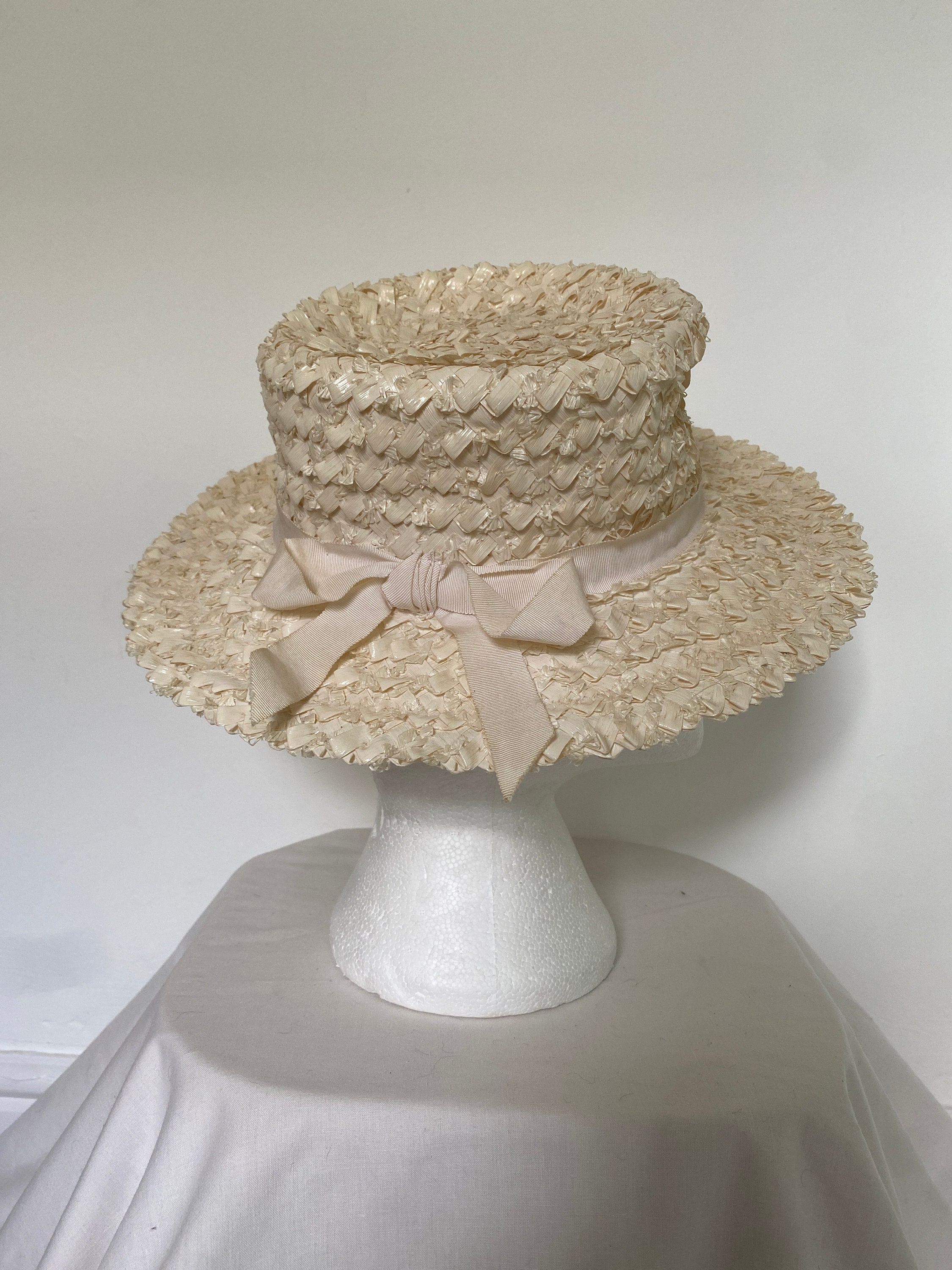 Vintage 1960s Gene Doris Hat New York Cream Raffia Woven Tilt - Etsy