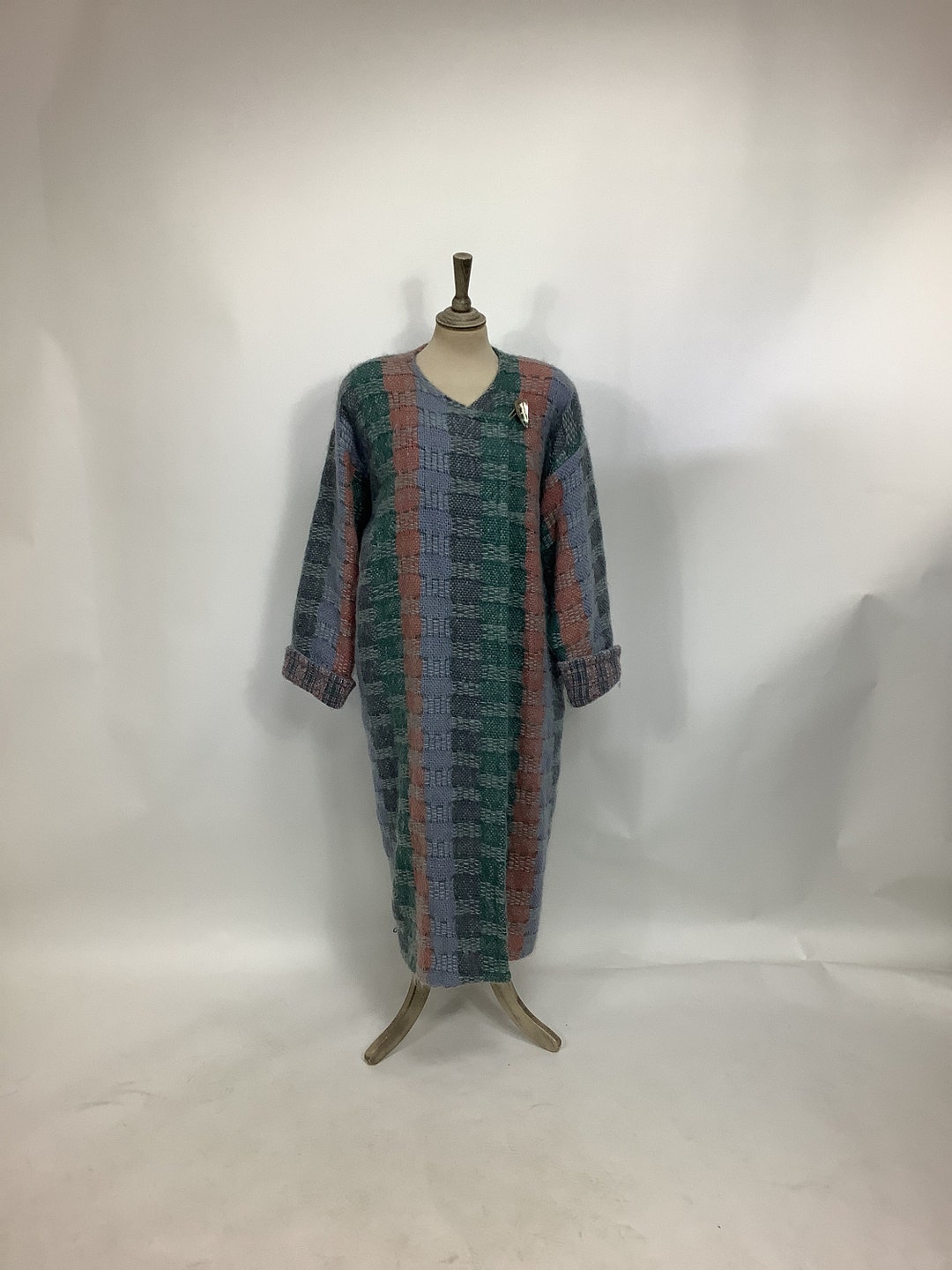 Vintage 1980s Periwinkle Blanket Coat Mohair Rainbow Wrap Over Robe ...