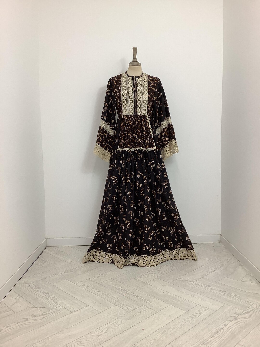 RARE Vintage 1970s Angela Gore Dress Prairie Folk Maxi Bohemian Gown # ...