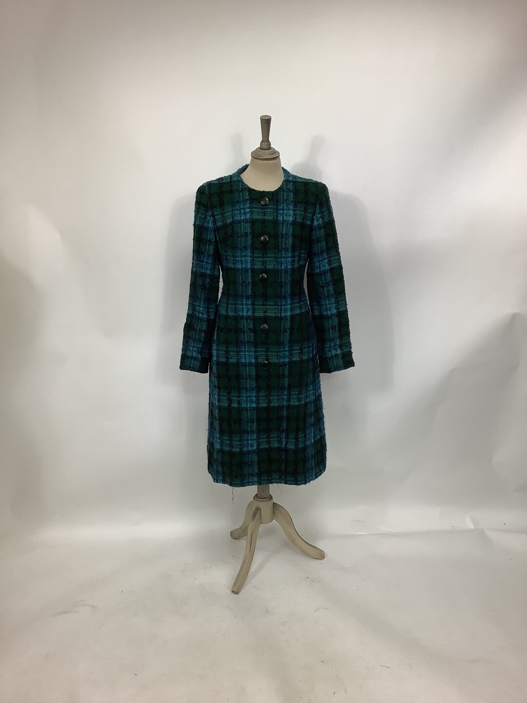 Vintage 1960s Alexon Swing Coat Checked Tweed Collarless Overcoat ...