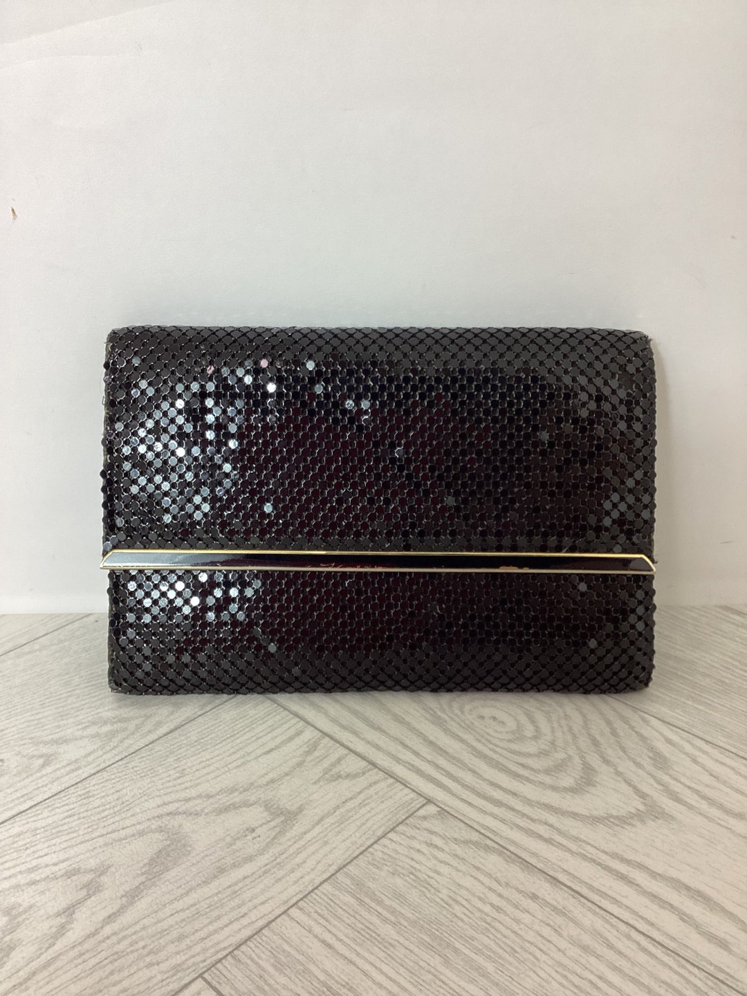 Vintage 1980s Opera Mesh Black Clutch Envelope Shoulder Bag Purse ...