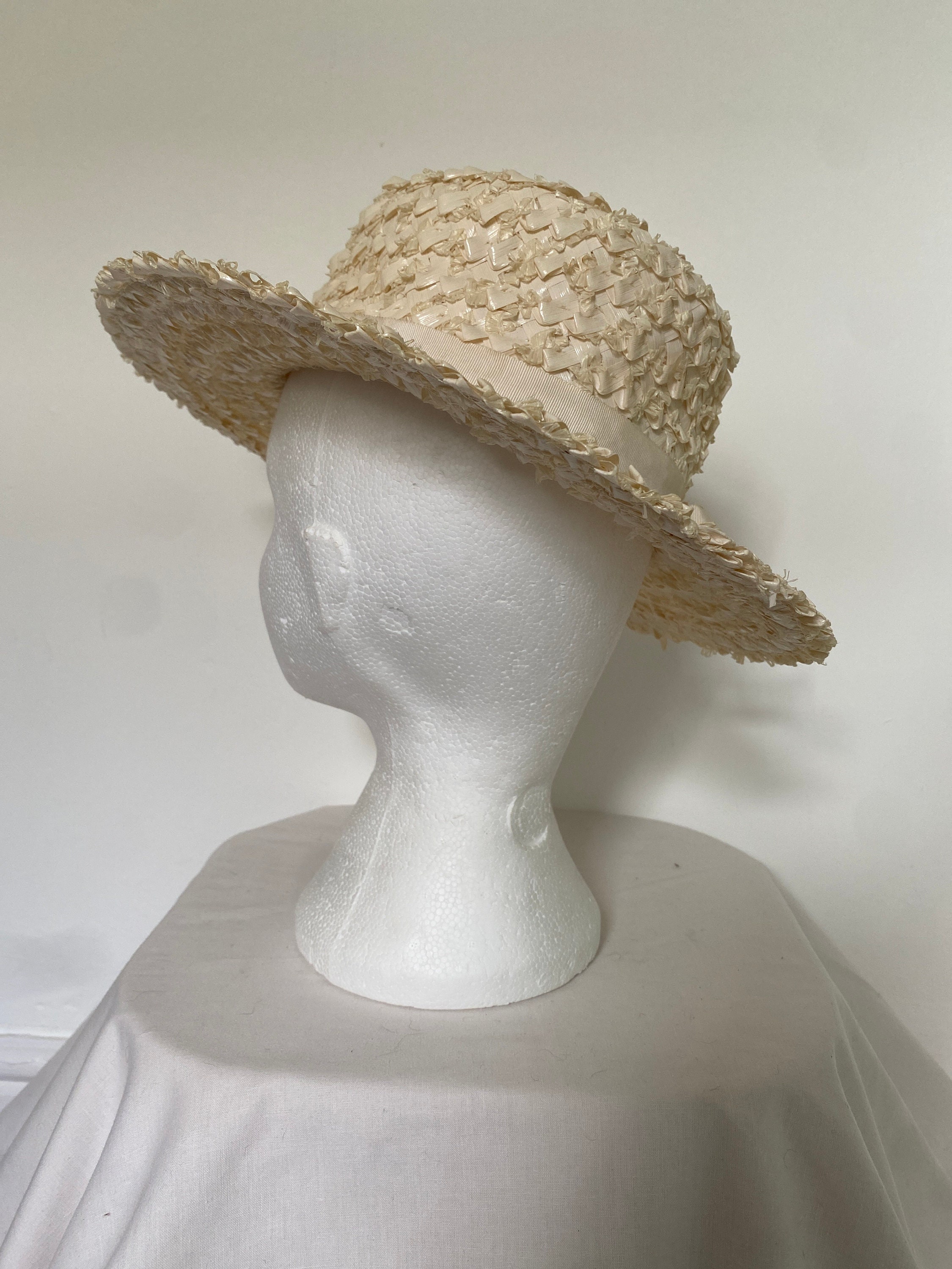 Vintage 1960s Gene Doris Hat New York Cream Raffia Woven Tilt - Etsy