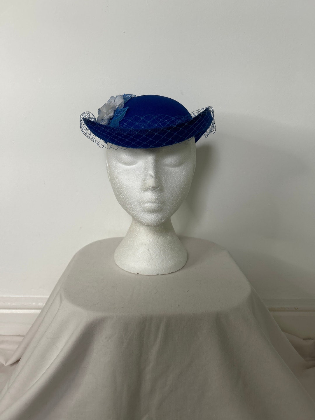 Vintage 1980's Czarina Pillbox Hat Blue Riding Tilt Cocktail Birdcage ...
