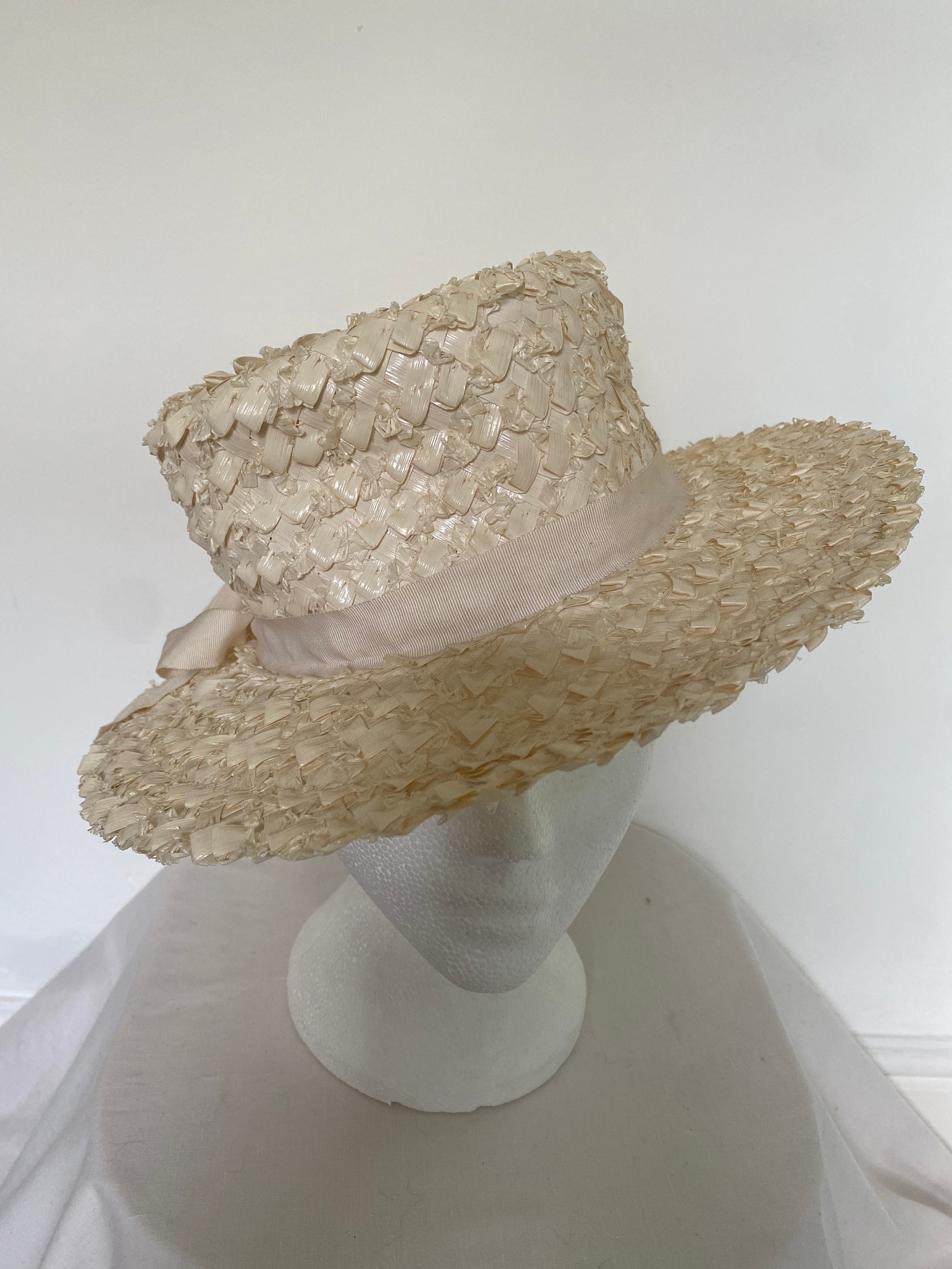 Vintage 1960s Gene Doris Hat New York Cream Raffia Woven Tilt - Etsy