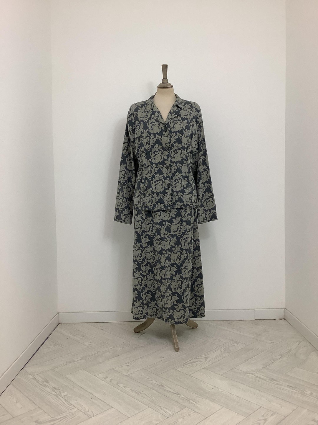 Vintage 90s Pola Oy Suit Oversized Floral Denim Skirt & Jacket Two ...