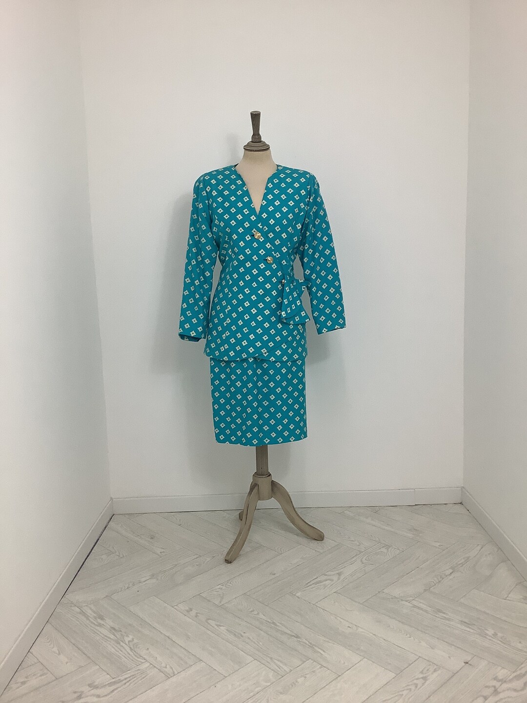 Vintage 80s Guy Laroche Power Suit Geometric 2 Piece Set Blazer & Skirt ...