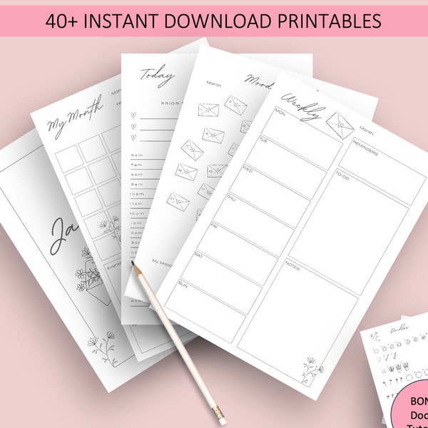 Essentials Planner Printable, Premade Bullet Journal, Simple Planner ...