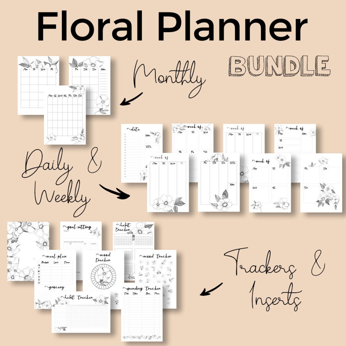Floral Bullet Journal Printable, Planner Inserts, Bujo Printable ...