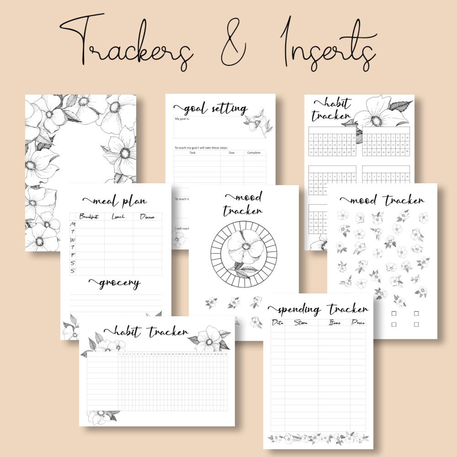 Floral Bullet Journal Printable, Planner Inserts, Bujo Printable ...