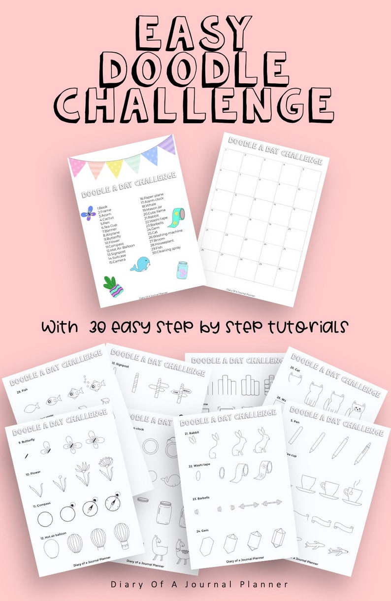 30 Day Doodle Challenge With Step by Step Tutorials, Easy Doodle ...