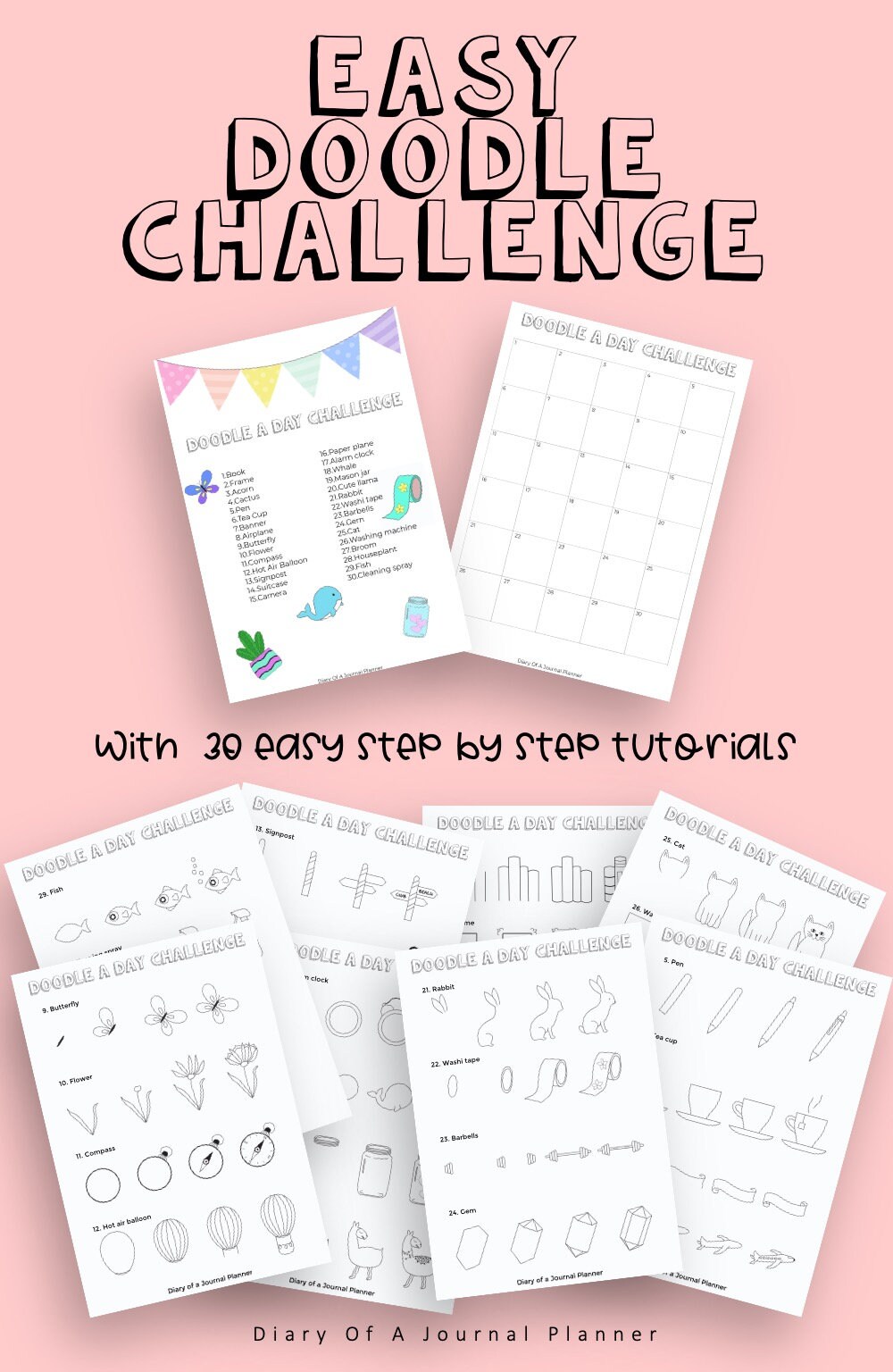 30 Day Doodle Challenge With Step by Step Tutorials Easy | Etsy