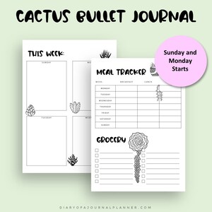 Cactus Bullet Journal, Cactus Planner Inserts, Cacti Bujo Printable ...