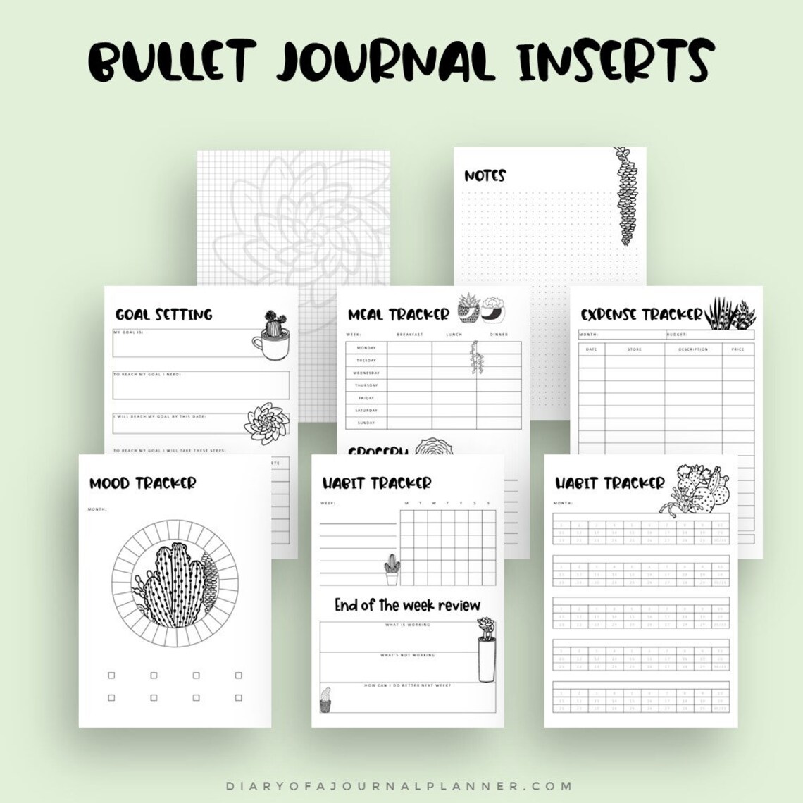 Cactus Bullet Journal, Cactus Planner Inserts, Cacti Bujo Printable ...
