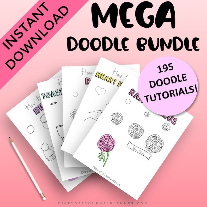 Doodle Tutorial Bundle, Step by Step Doodles, Learn How to Doodle, How ...