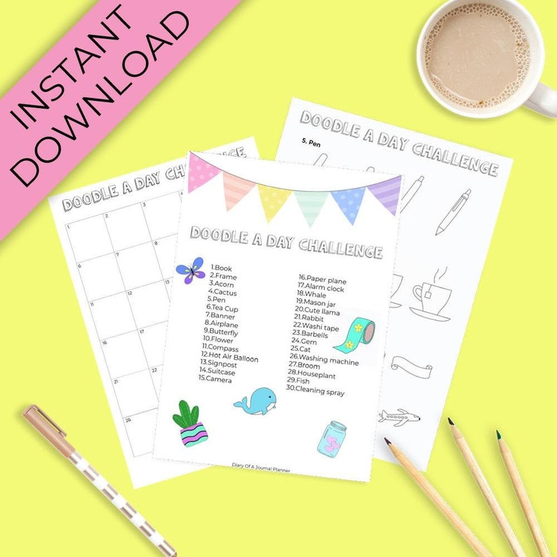 30 Day Doodle Challenge With Step by Step Tutorials, Easy Doodle ...