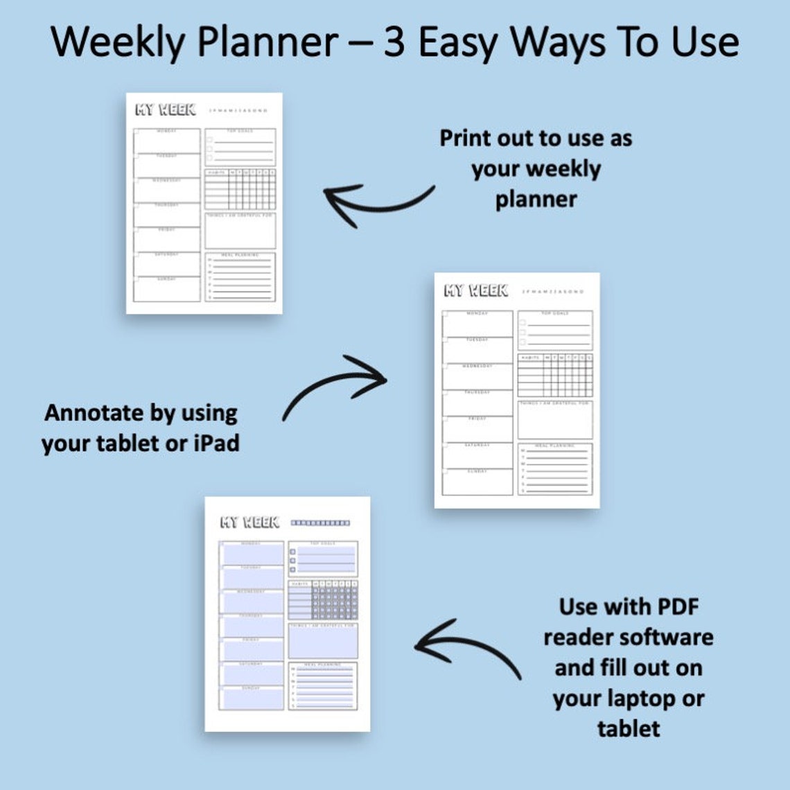 Weekly Schedule, Weekly Planner, Weekly Printable, Productivity Plan ...