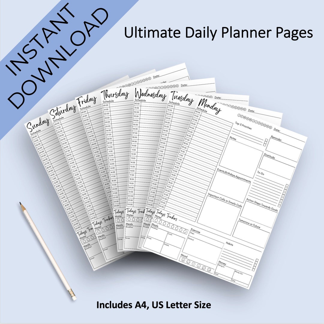 Ultimate Daily Planner Printable, Day Planner, Daily Schedule, 24-hour ...