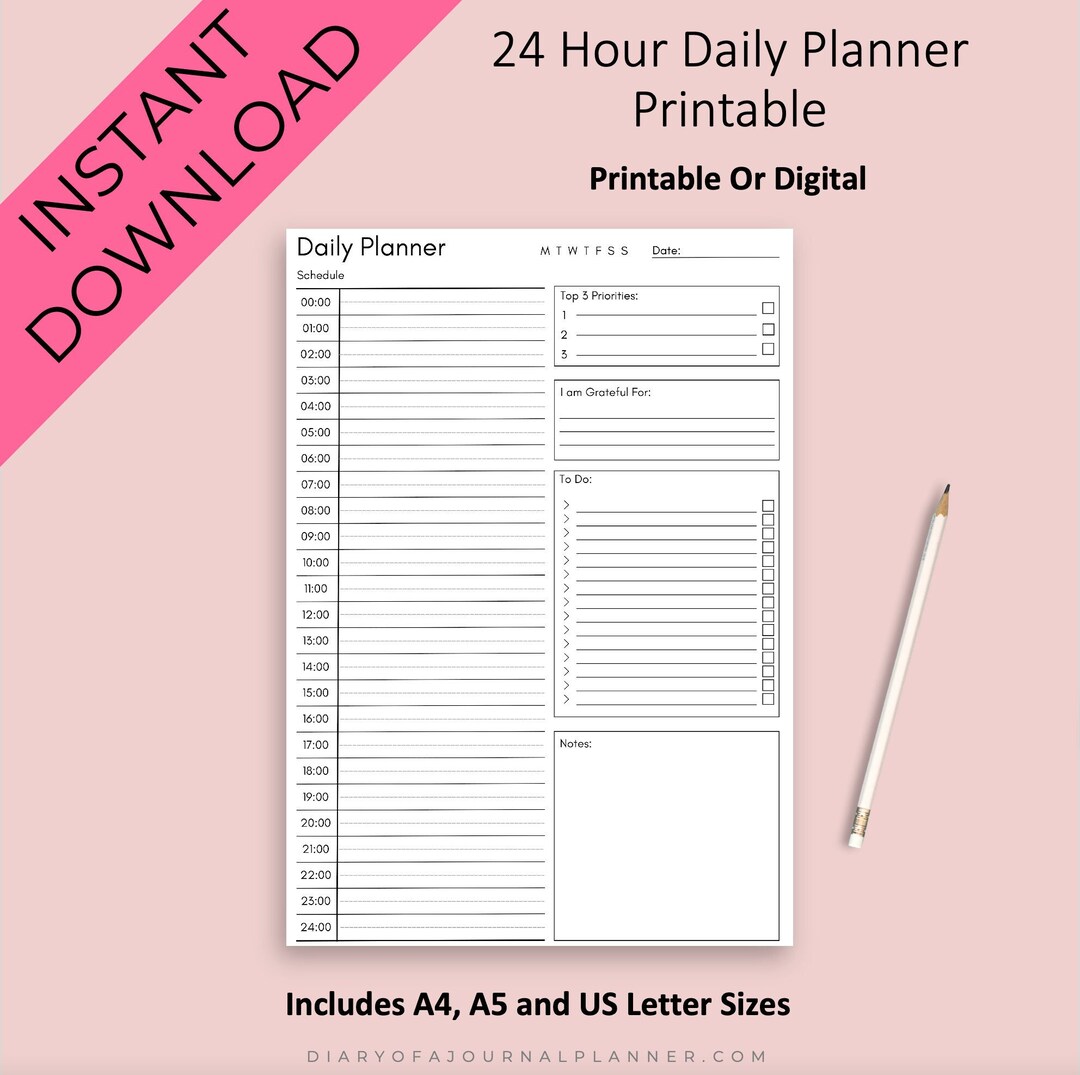 Daily Planner Printable, Daily Planner, Minimalist Daily Planner ...