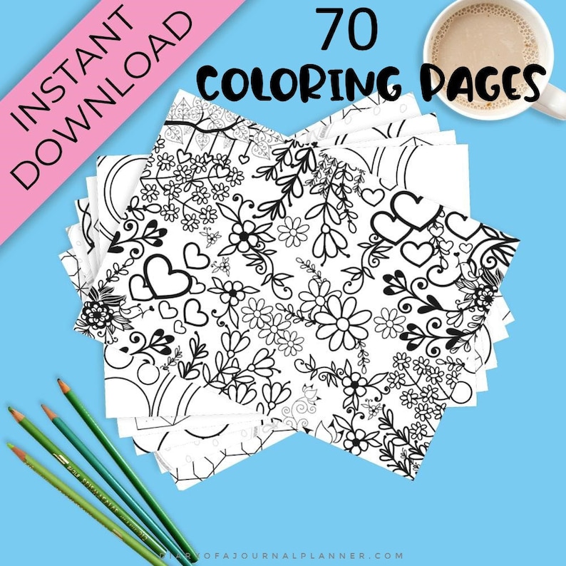 Printable Coloring Book 70 Pages, Coloring Book, Coloring Pages for ...