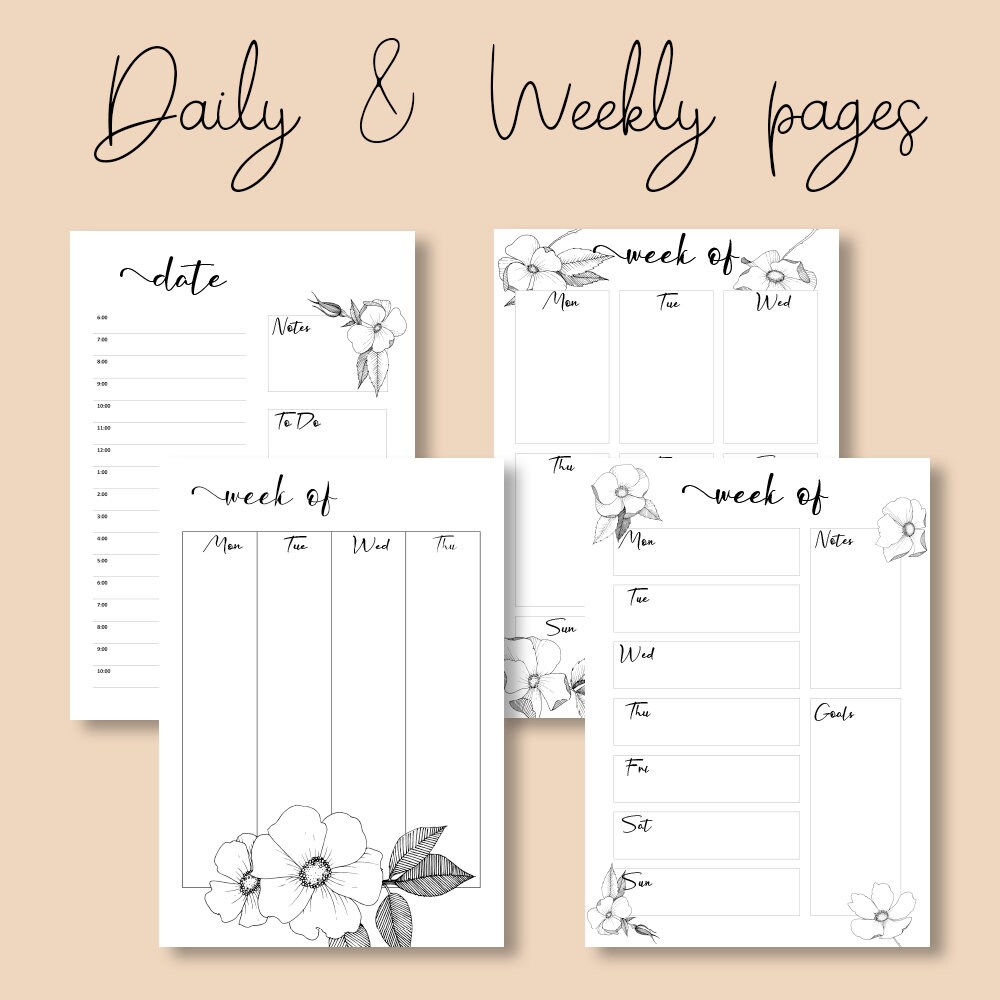 Floral Bullet Journal Printable, Planner Inserts, Bujo Printable ...