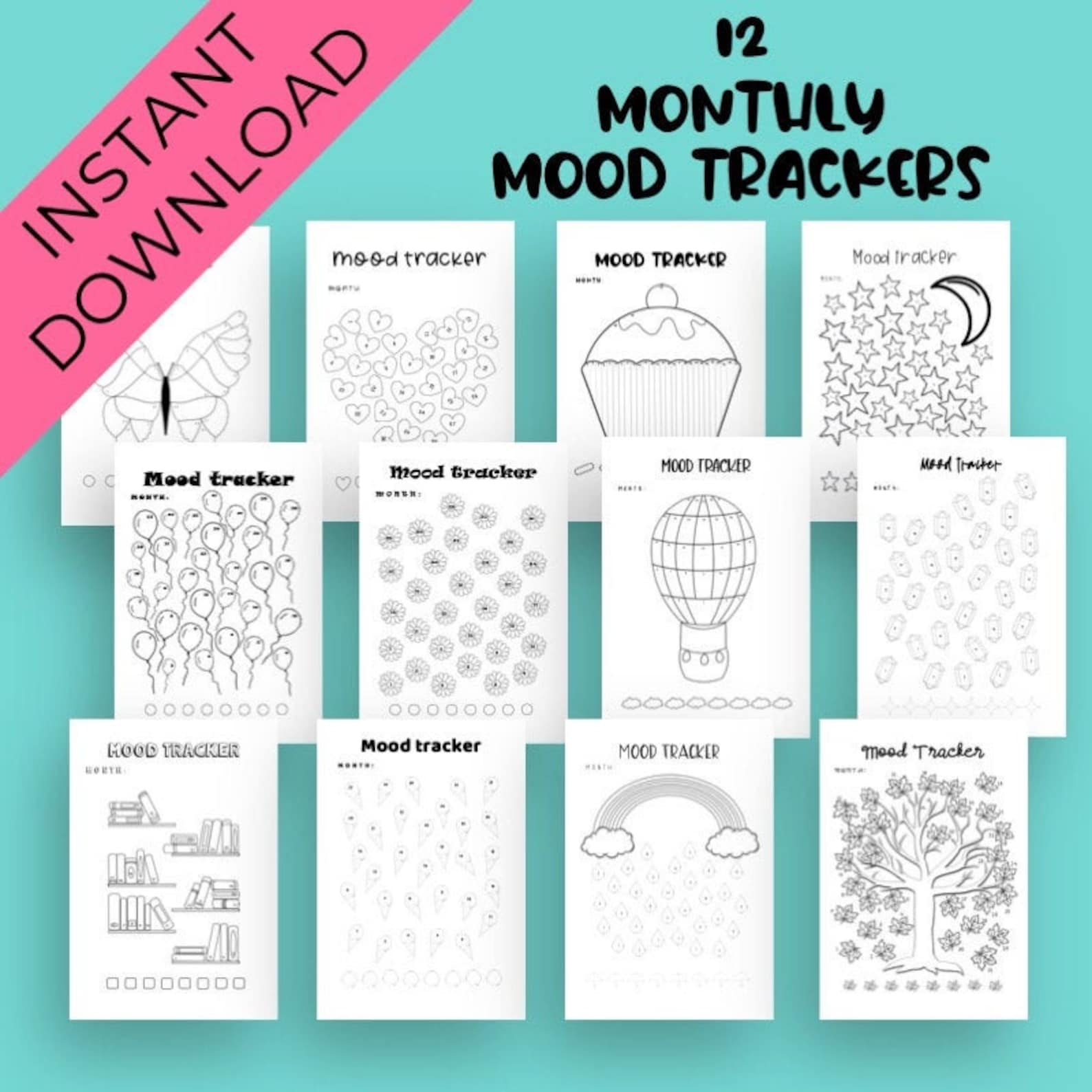 Mood Tracker Bundle, Bullet Journal Mood Trackers, Mood Tracker Inserts ...