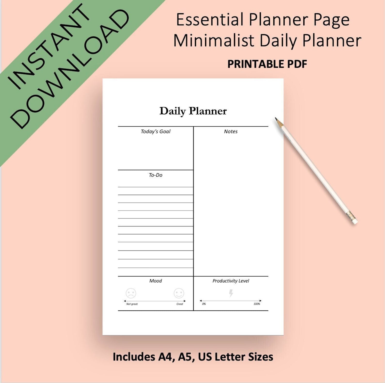 Minimalist Daily Planner, Printable Bullet Journal Daily, Daily Planner ...