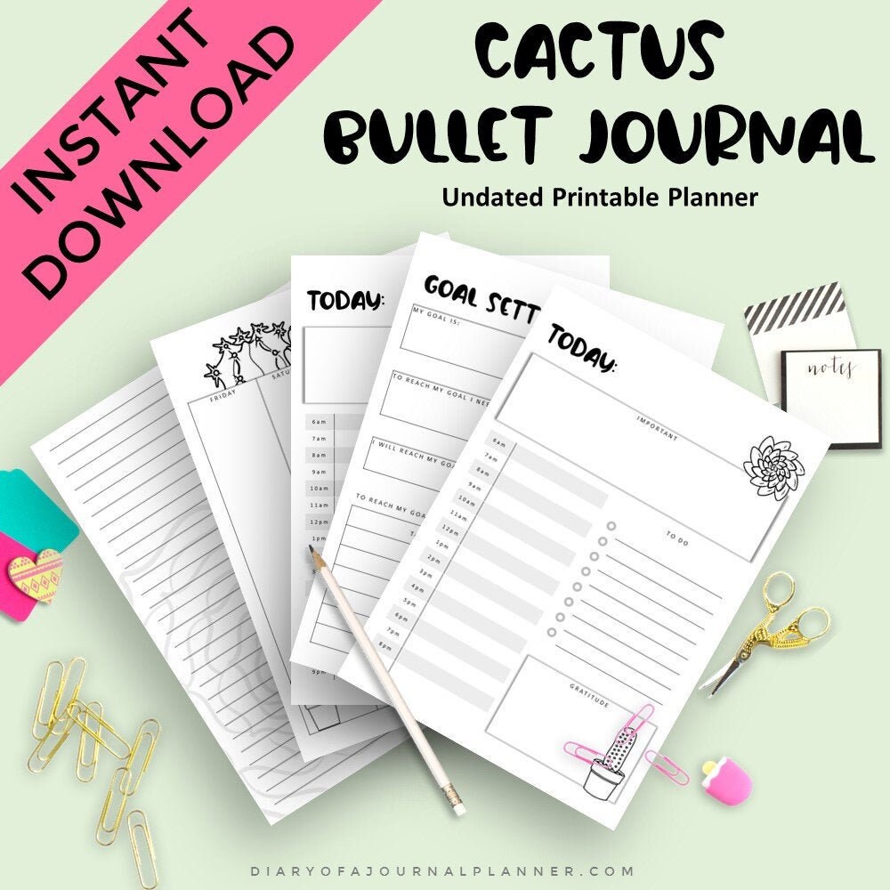 Cactus Bullet Journal, Cactus Planner Inserts, Cacti Bujo Printable ...