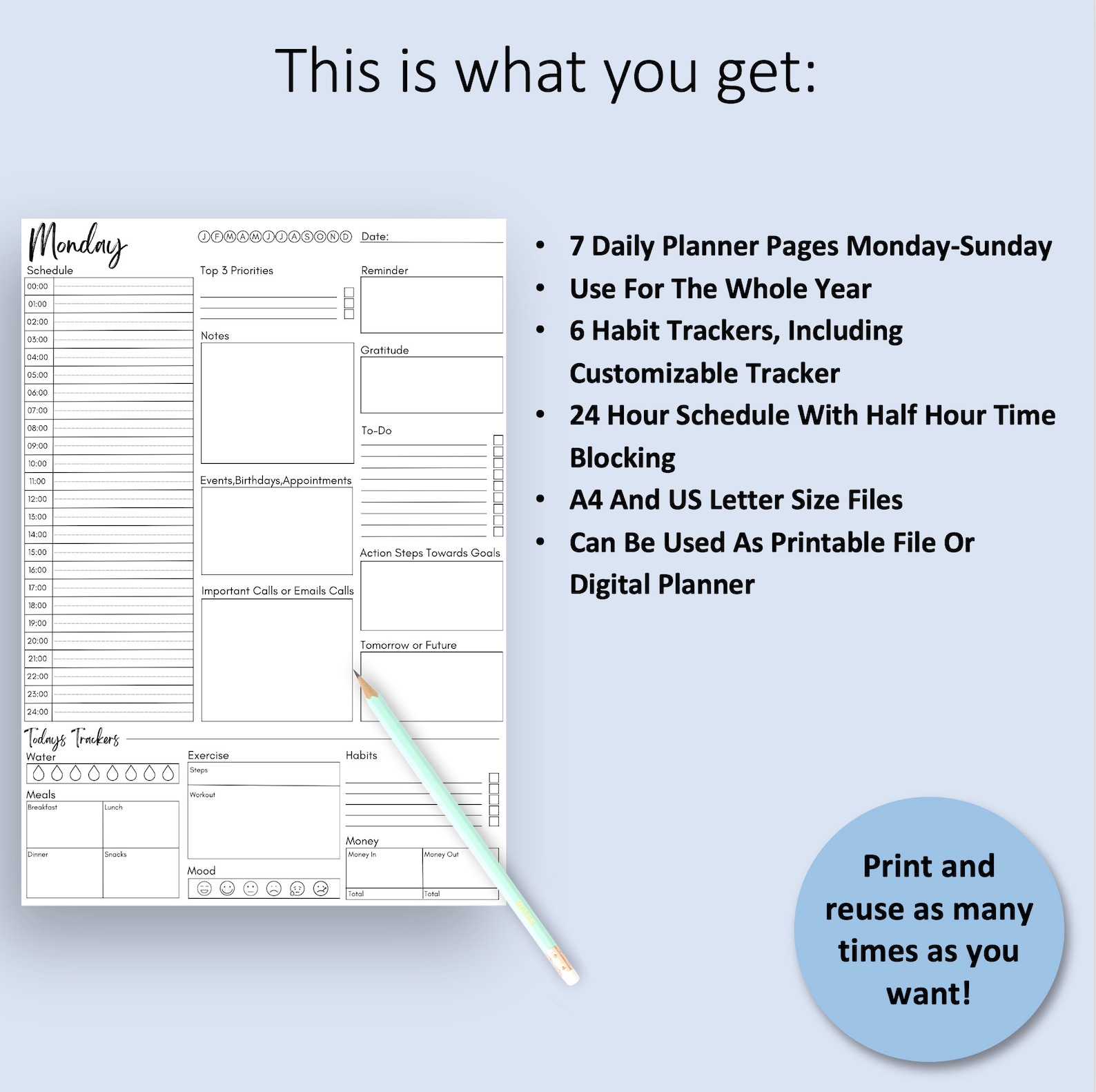 Ultimate Daily Planner Printable, Day Planner, Daily Schedule, 24-hour ...