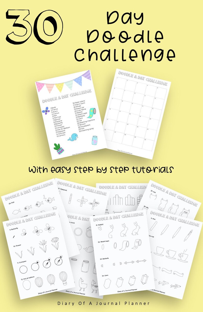 30 Day Doodle Challenge With Step by Step Tutorials, Easy Doodle ...