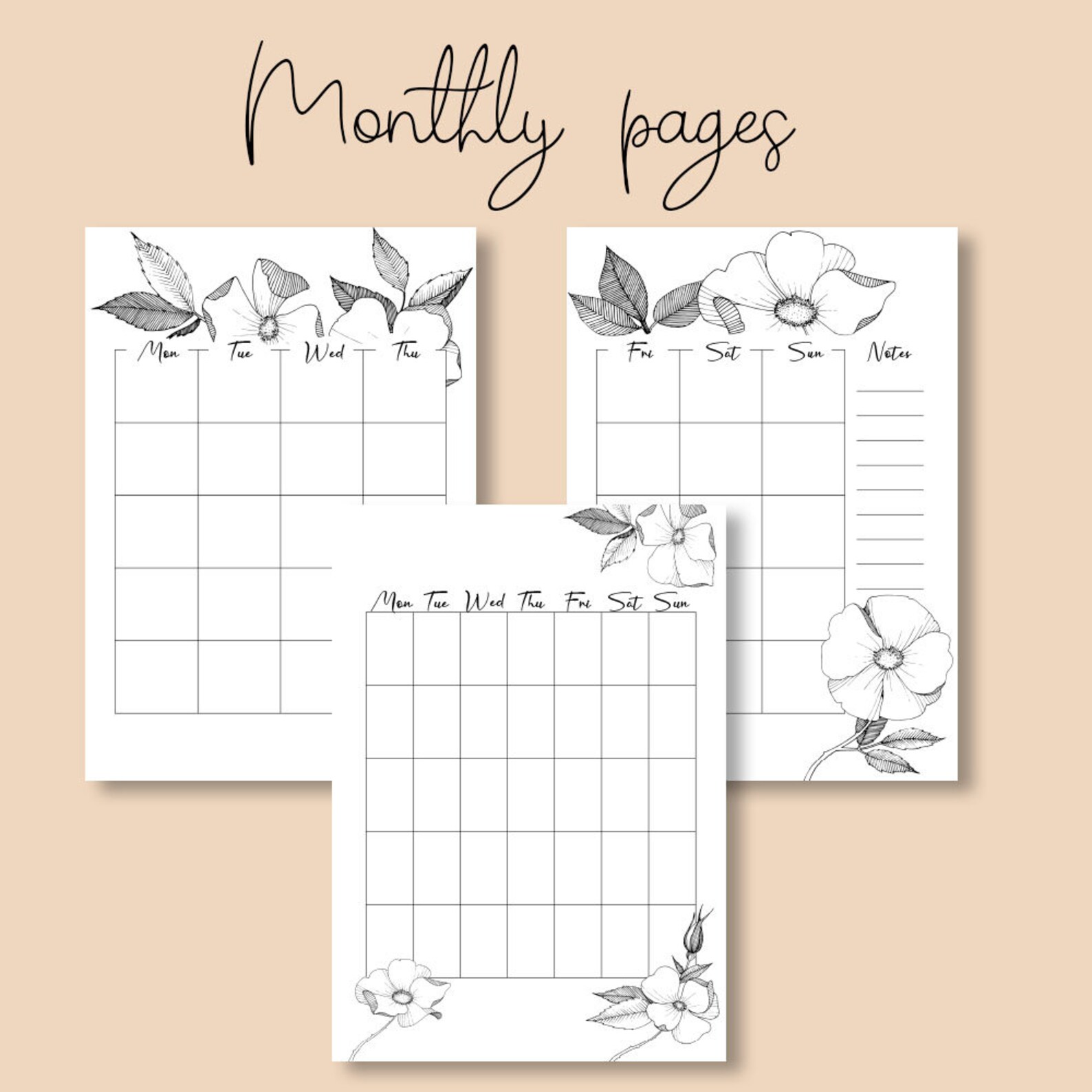 Floral Bullet Journal Printable, Planner Inserts, Bujo Printable ...