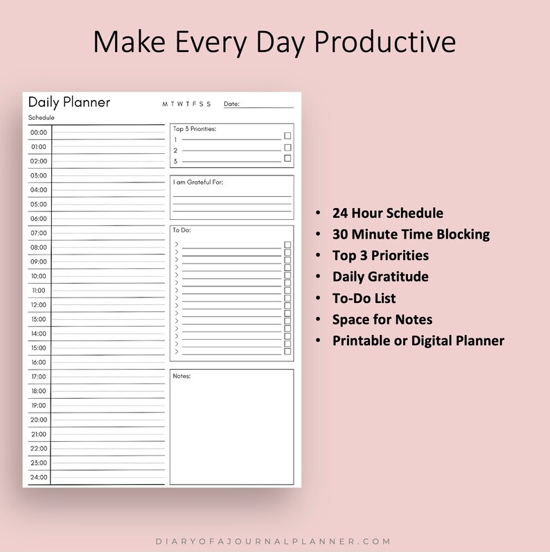 Daily Planner Printable, Daily Planner, Minimalist Daily Planner ...