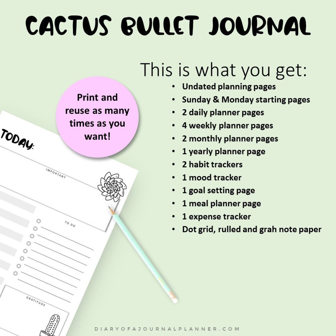 Cactus Bullet Journal, Cactus Planner Inserts, Cacti Bujo Printable ...