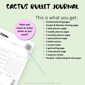 Cactus Bullet Journal, Cactus Planner Inserts, Cacti Bujo Printable ...