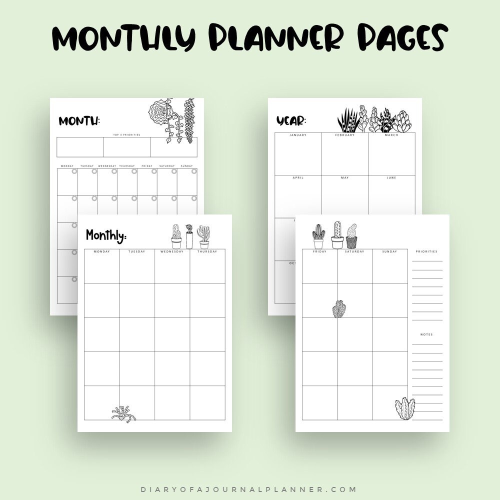 Cactus Bullet Journal, Cactus Planner Inserts, Cacti Bujo Printable ...