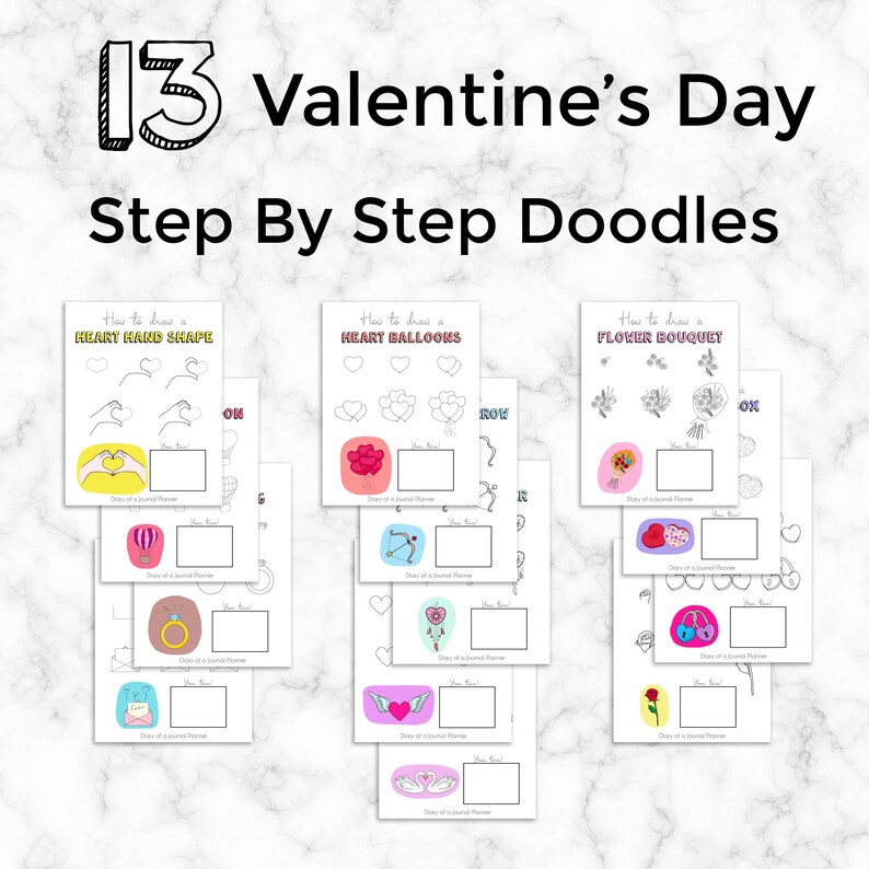 Valentine's Day Doodle Tutorials, Love Theme Step by Step Doodles ...
