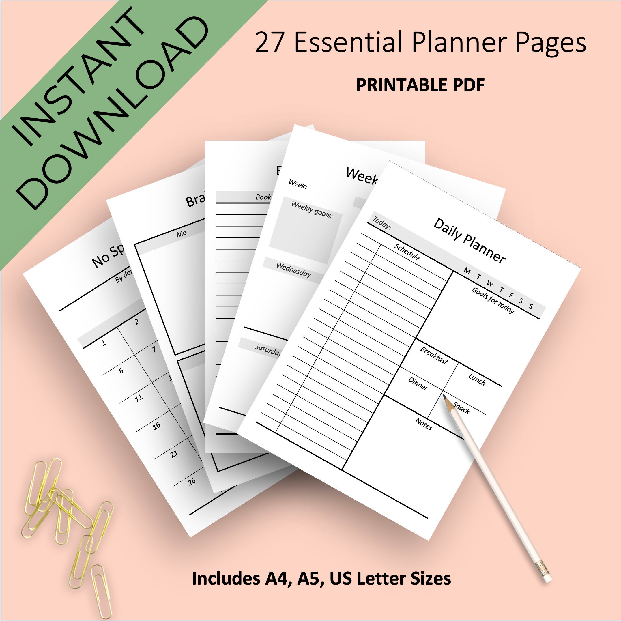 Essentials Planner Printable, Premade Bullet Journal, Simple Planner ...