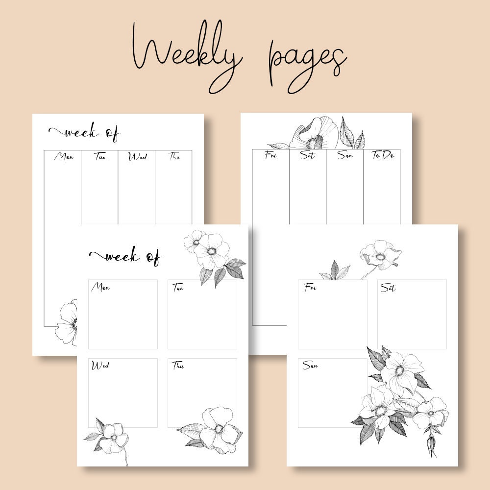 Floral Bullet Journal Printable, Planner Inserts, Bujo Printable ...
