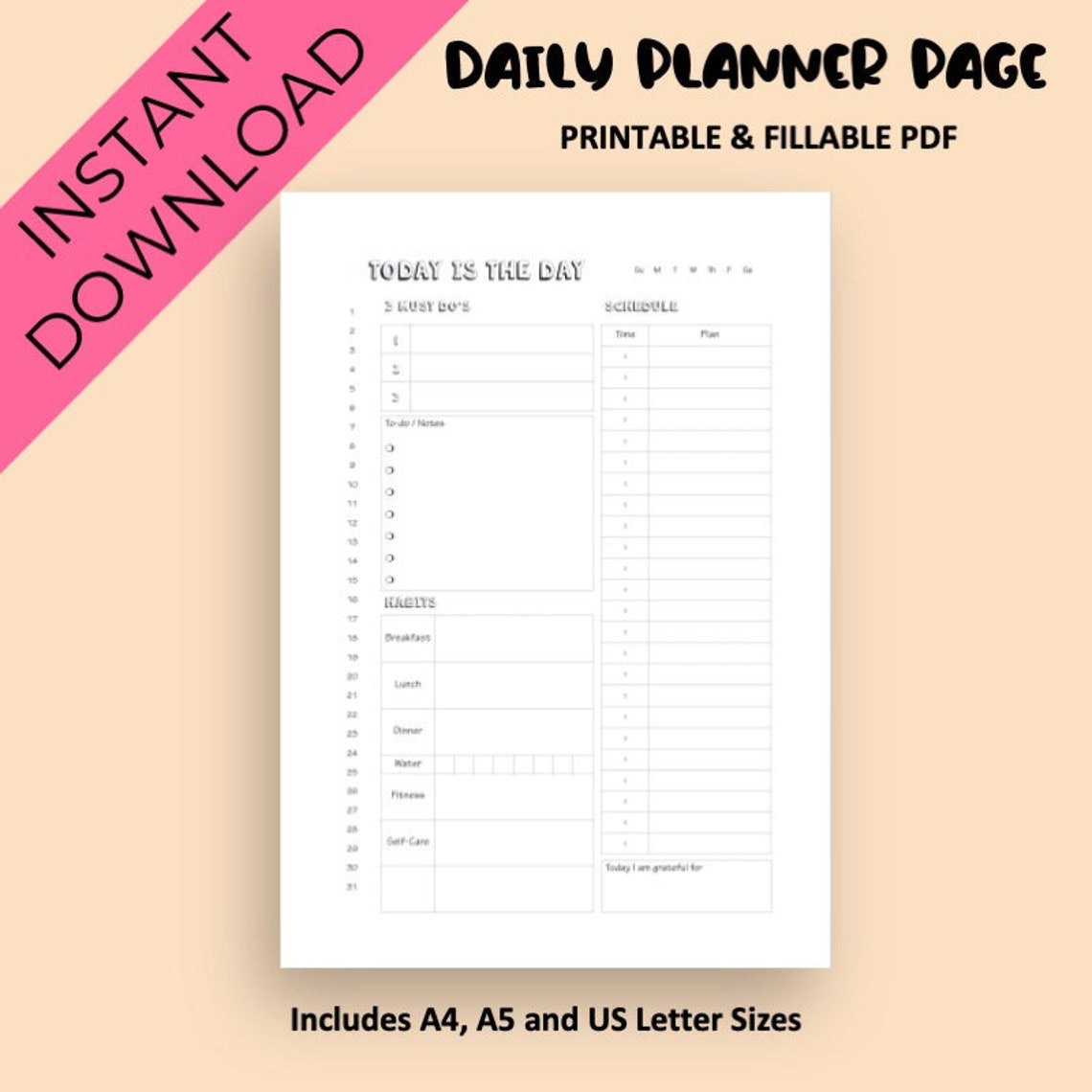 Daily List, Daily Planner, Daily Schedule, Productivity Plan, Instant ...