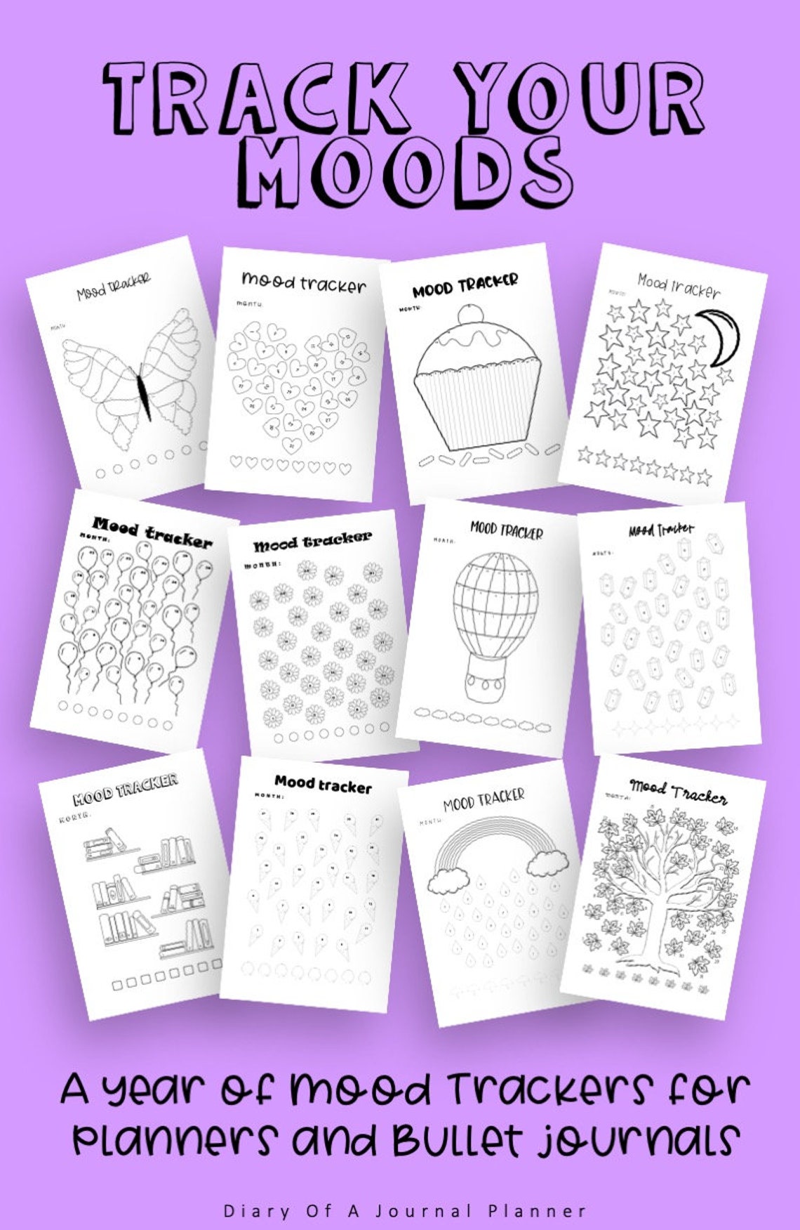 Mood Tracker Bundle, Bullet Journal Mood Trackers, Mood Tracker Inserts ...