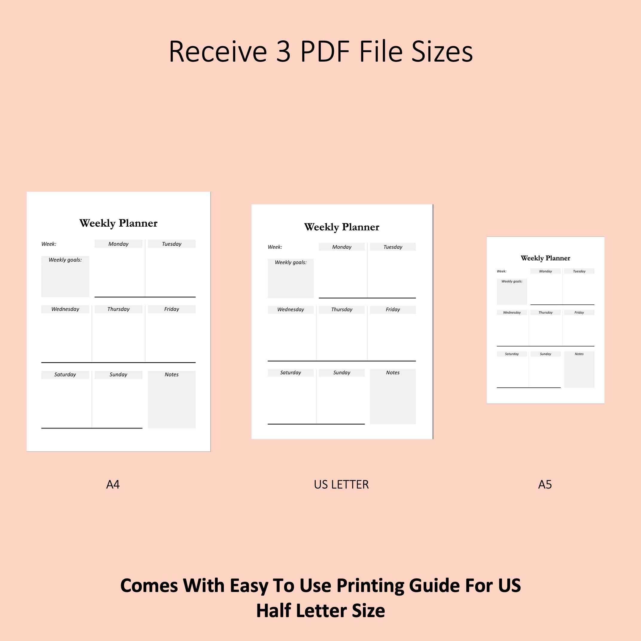 Weekly Planner Insert, One Page Weekly Planner Page, Weekly Planner PDF ...