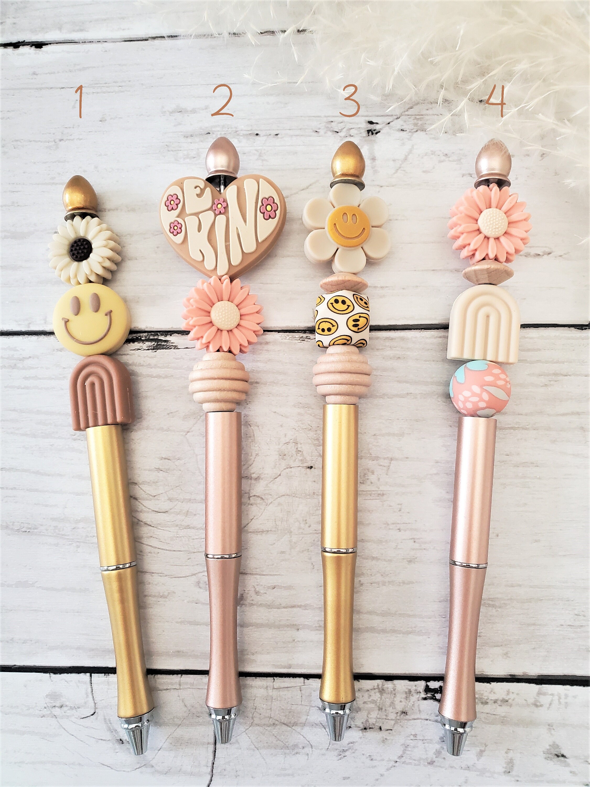 Be Kind Daisy Beaded Pens, Boho Beaded Pen Smiley Face Rainbow Daisy ...