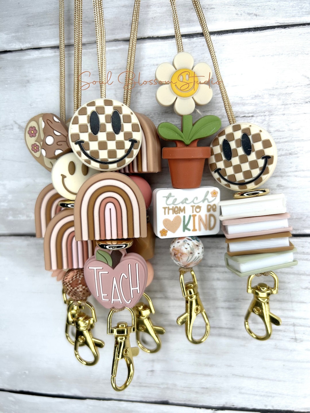 Retro Boho Teacher Lanyard, Stacked Books Lanyard, Teacher Lanyards ...