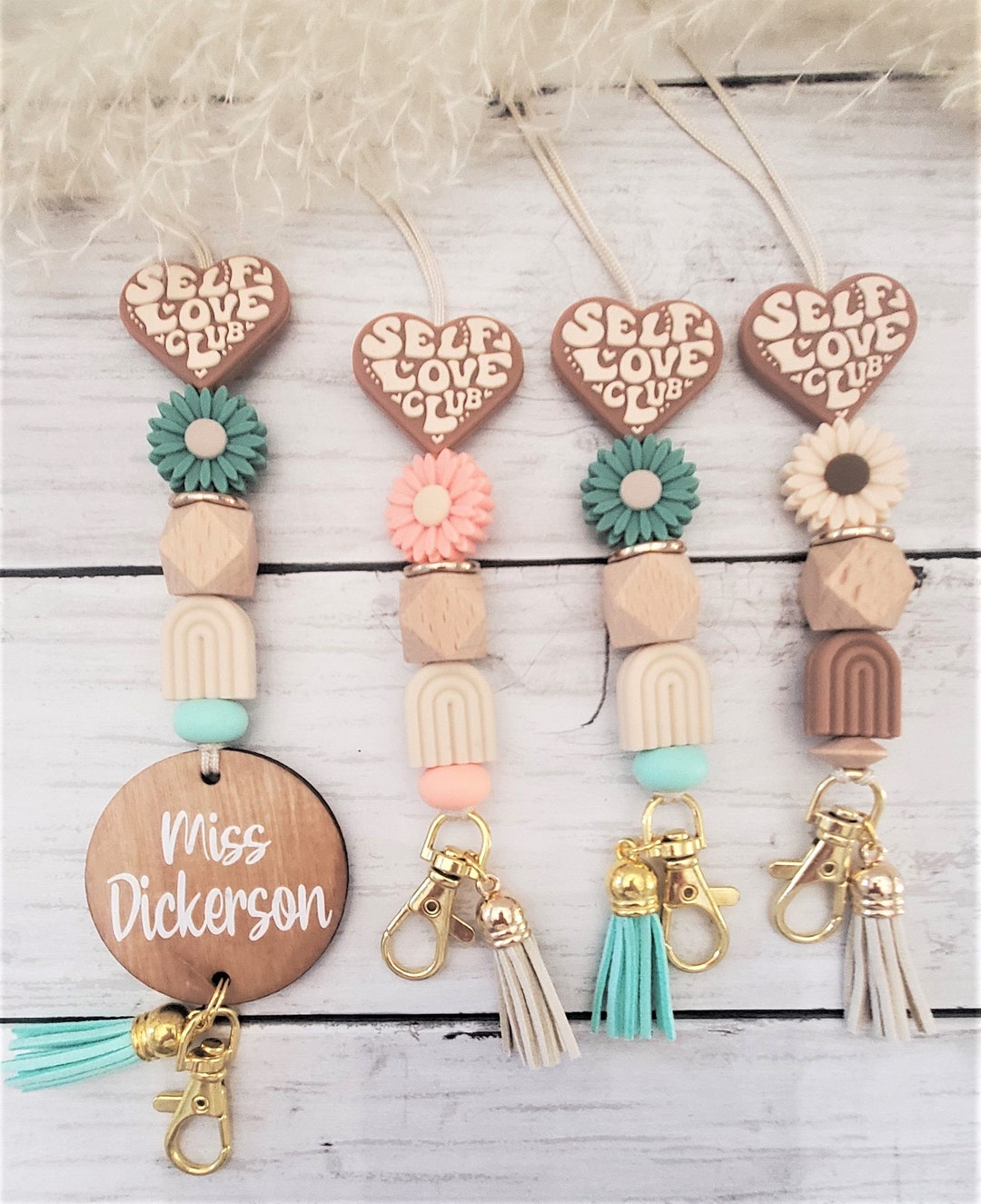 Daisy Heart Lanyards Self Love Club, Boho Groovy Teacher Lanyards, Boho ...