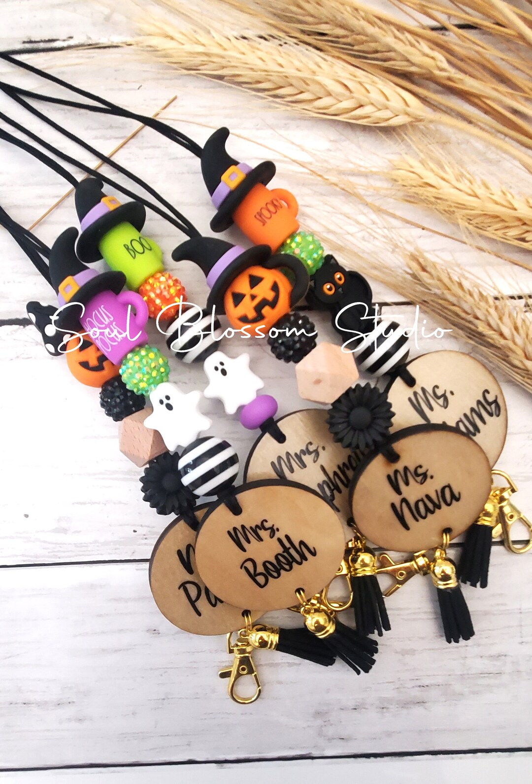 Halloween Teacher Lanyard With Name Beaded Personalized Teacher Tassel Lanyard Boho Lanyard