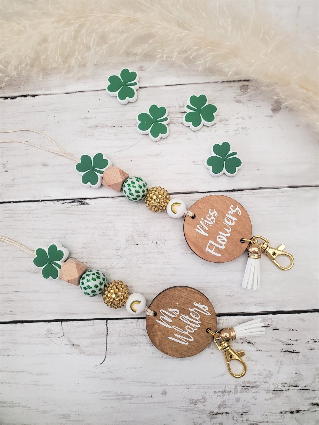 St. Patrick's Day Lanyard With Name, Beaded Personalized Teacher Tassel ...